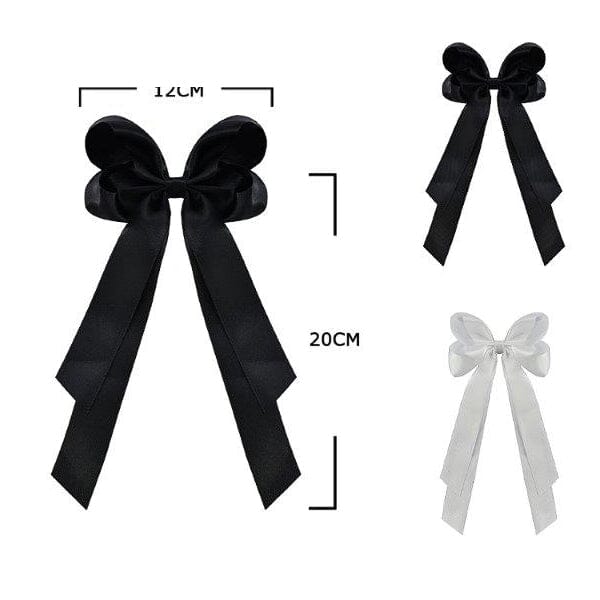Fashion Long Tail Black / White Hair Bow Pin 1576BW (12 units ...