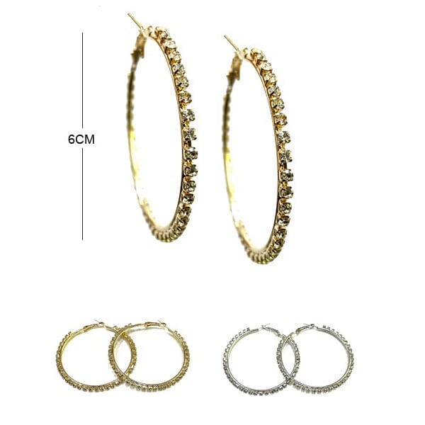 Rhinestone Round Hoop Earring 990SLGD (12 units) – MyWholesaleFashion.com