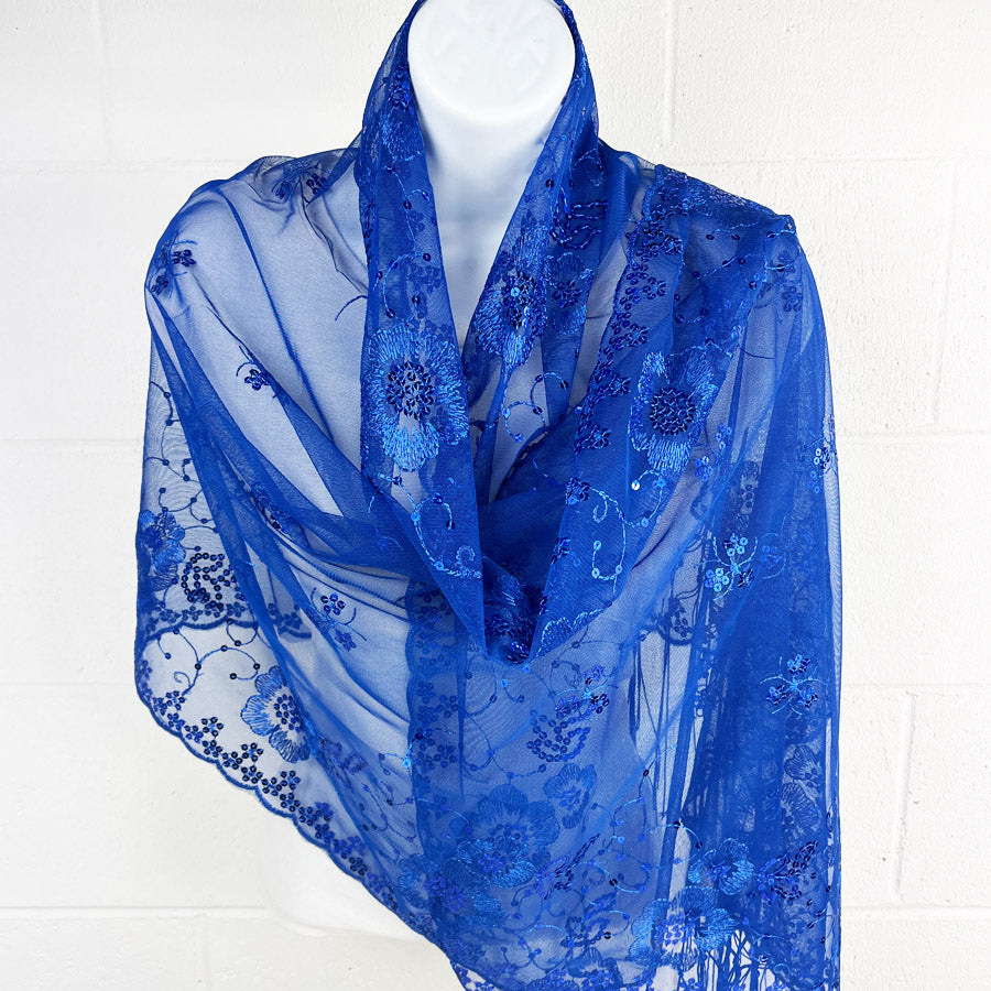 Sequin Fringe Multi Use Scarf Shawl Wraps Green Royal Blue (1 units ...